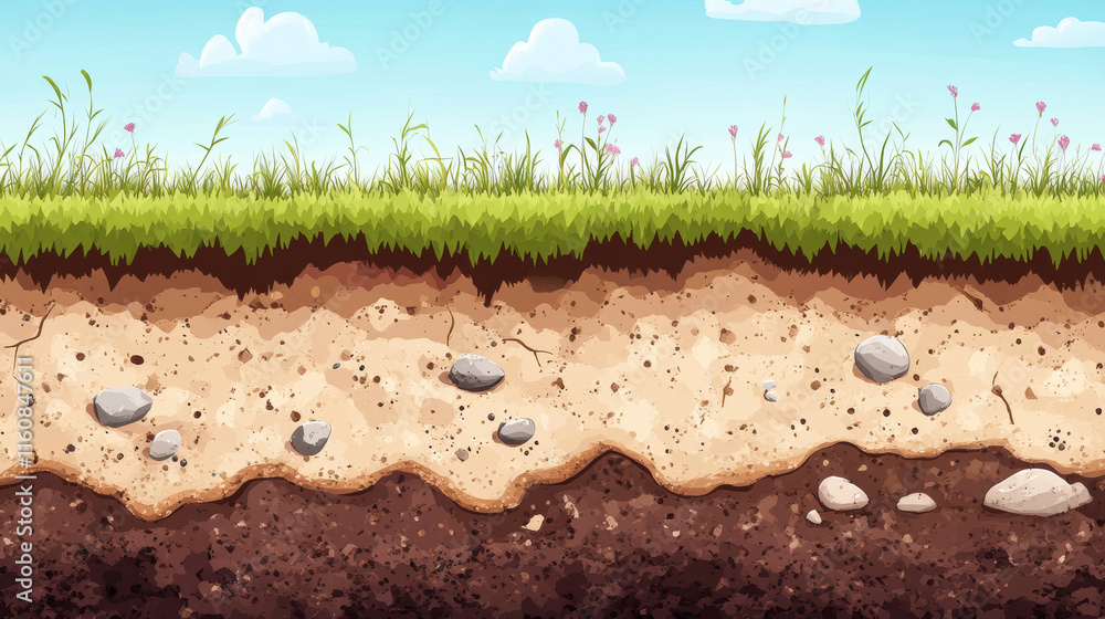 Стоковая иллюстрация «Soil, ground and underground layers, cartoon ...