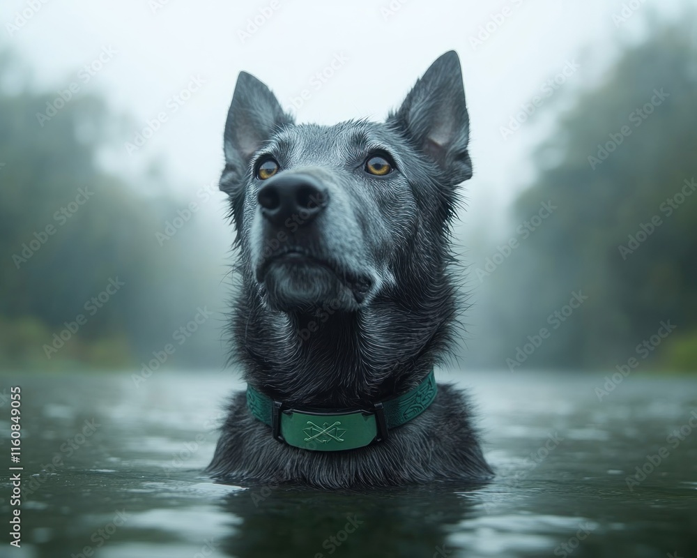 Majestic Irish Wolfhound with Celtic Collar in Misty Ancient Forest A ...