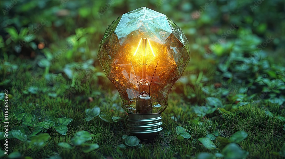 Polygon light bulb, ideas with innovation, business model, green energy ...