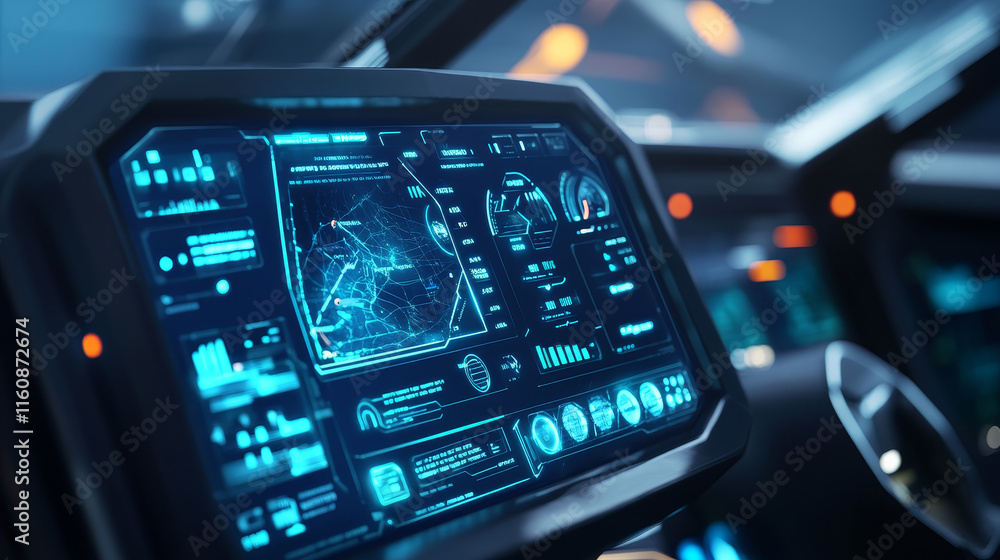 Ilustración de Stock HUD spaceship or shuttle aircraft digital screen interface, vector ui or ...