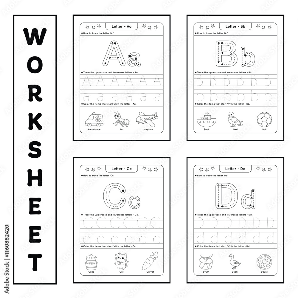 Alphabet Tracing Worksheets for Kids. Letter Learning, Handwriting ...