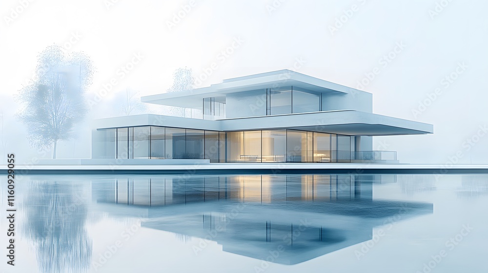 Modern house architectural wireframe featuring transparent layers ...