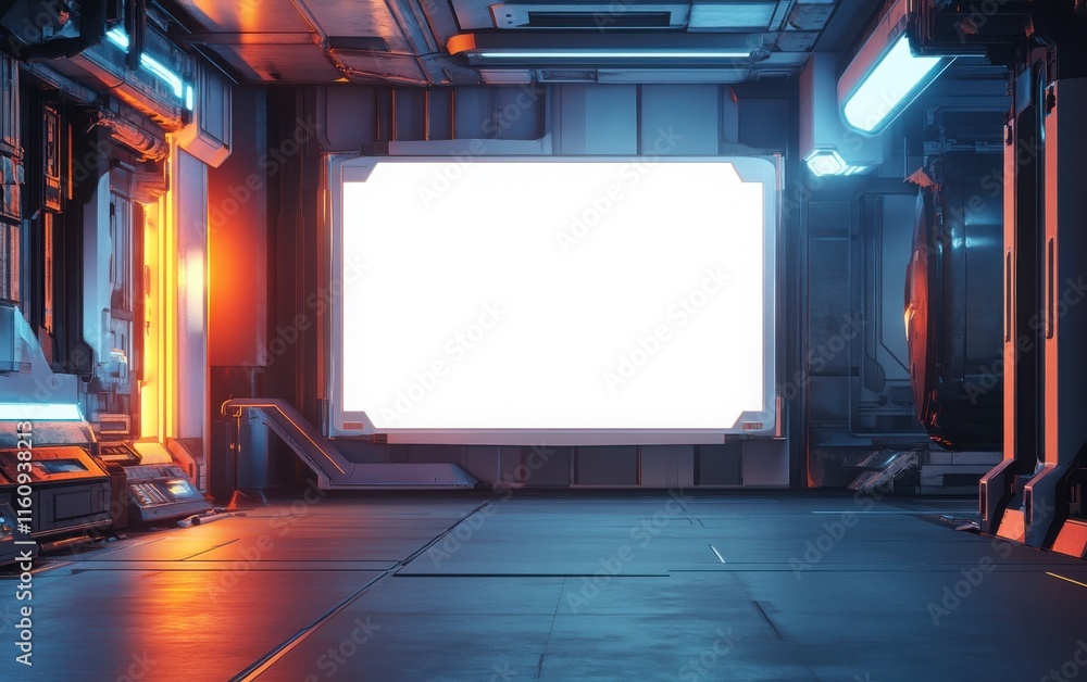 Blank white poster in a thin digital frame, placed in front of an ...