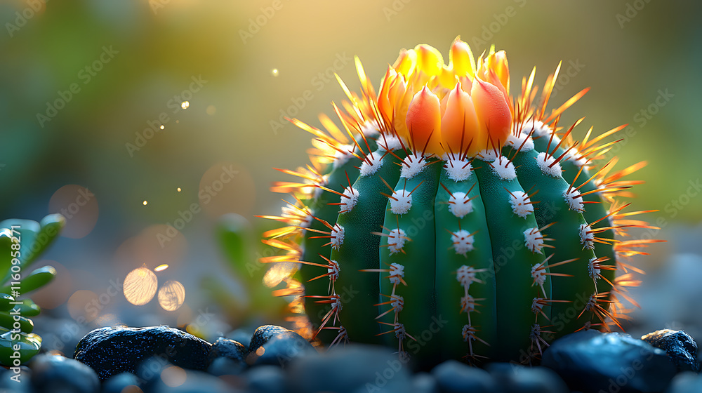 Close-up photography of a cactus plant, focusing on its sharp spines ...