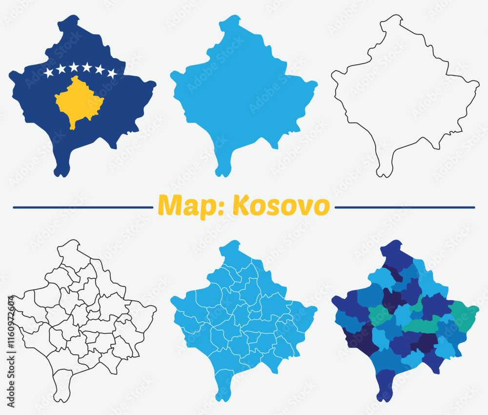 Kosovo country map set. internal provinces borders marked, Simple map of Kosovo vector drawing ...