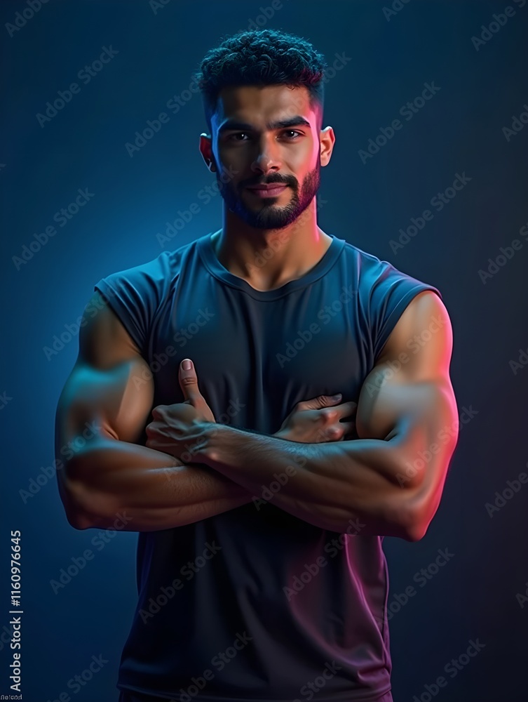 Proud slim weak Arabian man coder guy technology hacker show hands ...