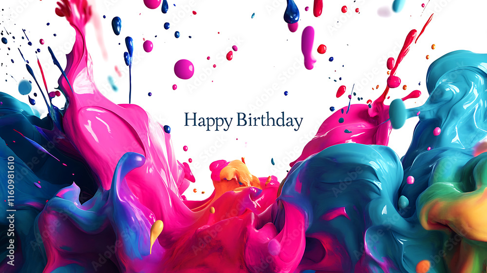 Vibrant Happy Birthday Celebration Background with Paint Splatter, A ...