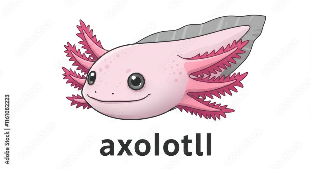 Cute Cartoon Axolotl: A whimsical and adorable cartoon illustration of ...