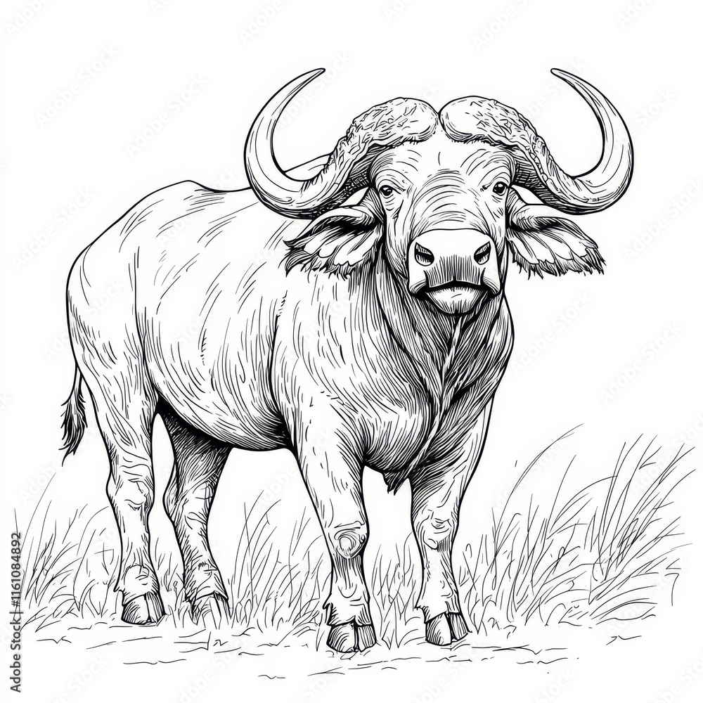 African Buffalo Line Art: A powerful and majestic African buffalo ...