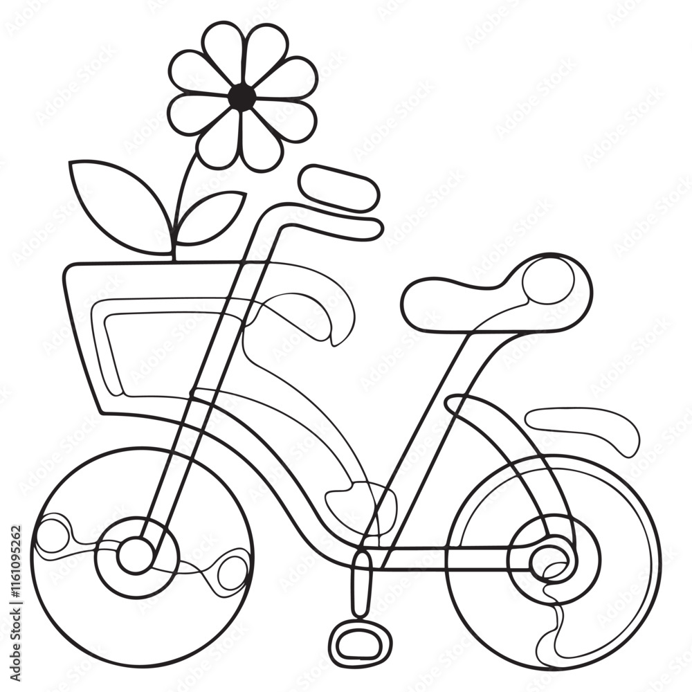 Coloring page of cute Bike cartoon character side view transportations ...