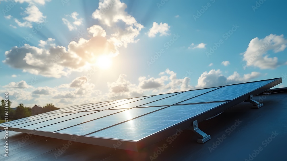Modern Sleek Solar Panels on Flat Roof, Eco-Friendly Sustainable Energy ...