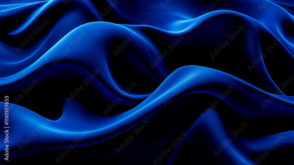 deep blue abstract background, rippling fabric texture, intense cobalt ...
