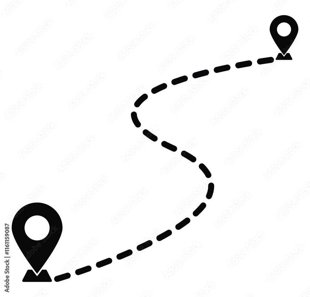 Route icon between two points. Dot line path route travel banner ...