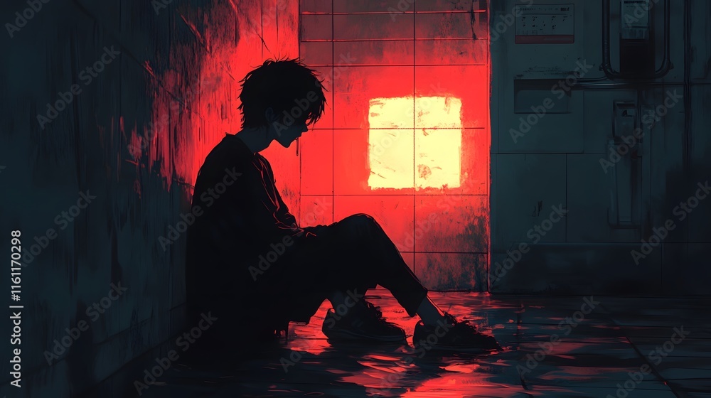 Lofi anime style illustration of A digital painting of a lone boy ...