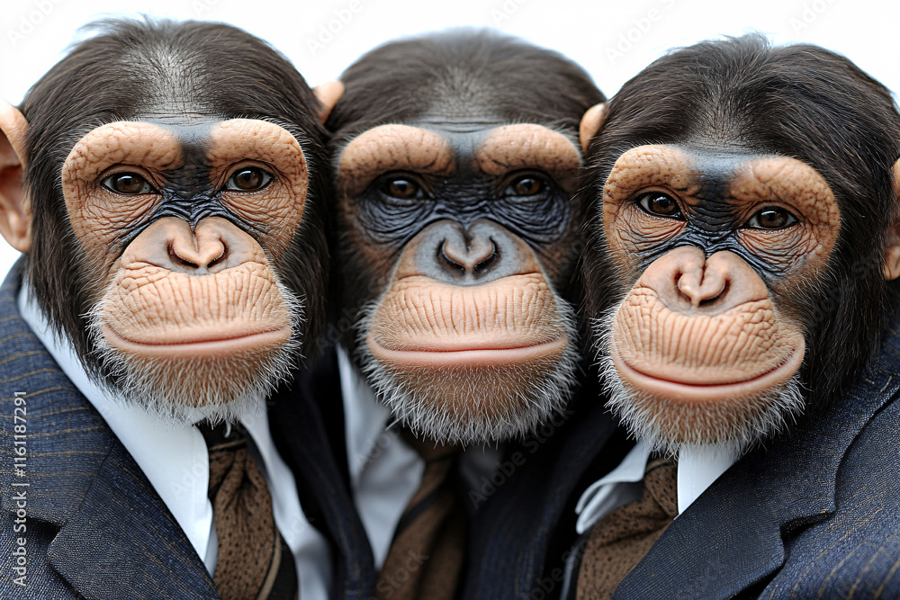 Three monkeys wearing suits and ties pose for a picture Stock Photo ...