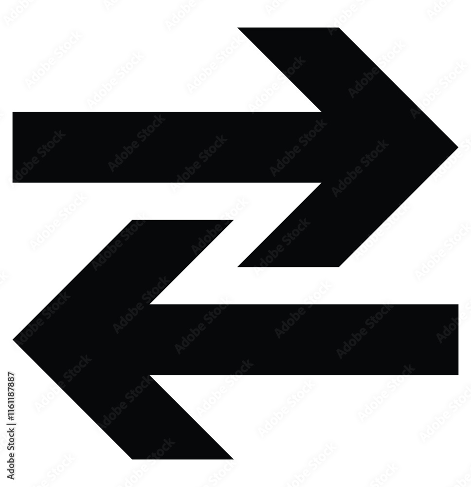 Horizontal dual tow side long straight arrow signs vector. Dual sign. Transfer icon. Exchange ...