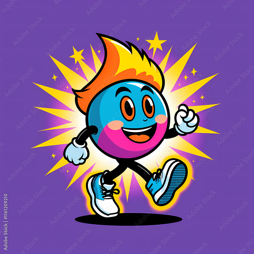 Cartoon character with flame hair in motion / Caricatura con cabello de ...