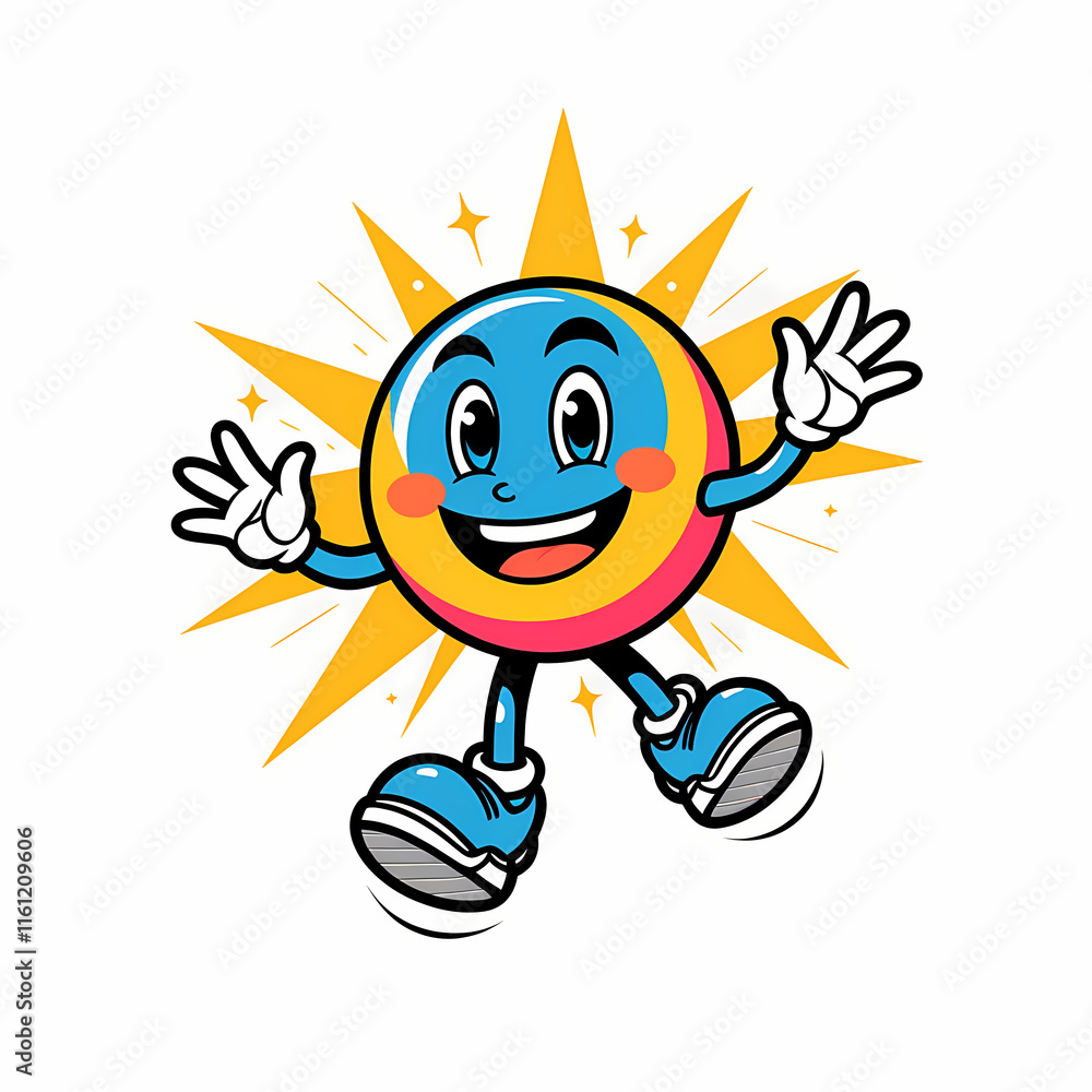 Happy sun character with sneakers and wide smile / Personaje de sol ...
