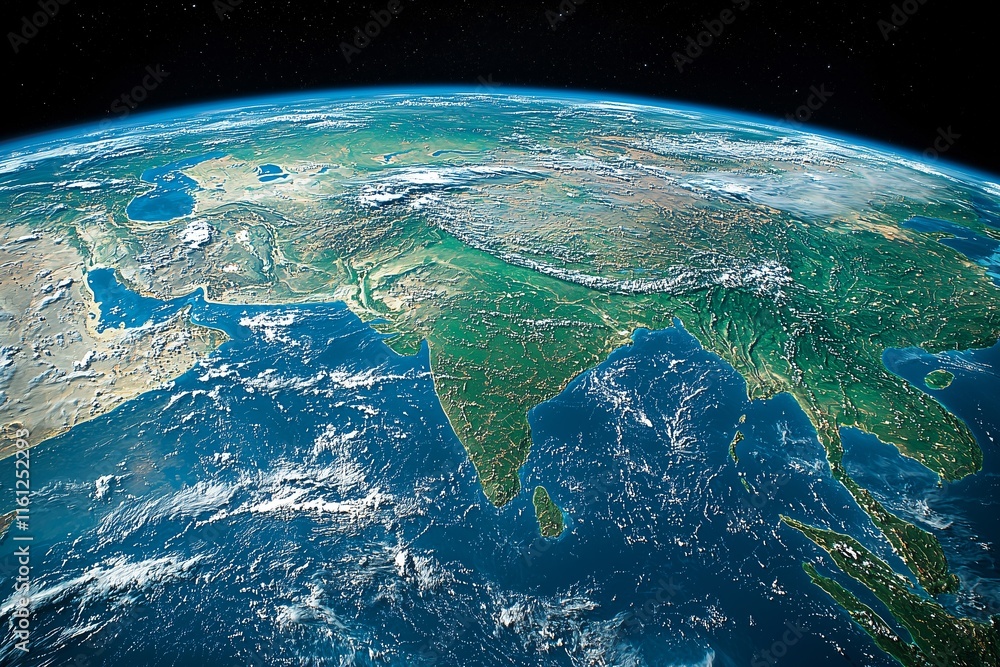 India countries outline map from space, globe planet earth from space ...