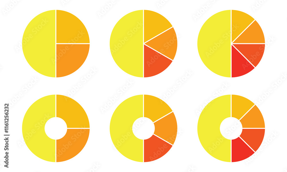 Pie charts diagrams. Donut and pie chart infographic elements set. Colorful diagram collection ...