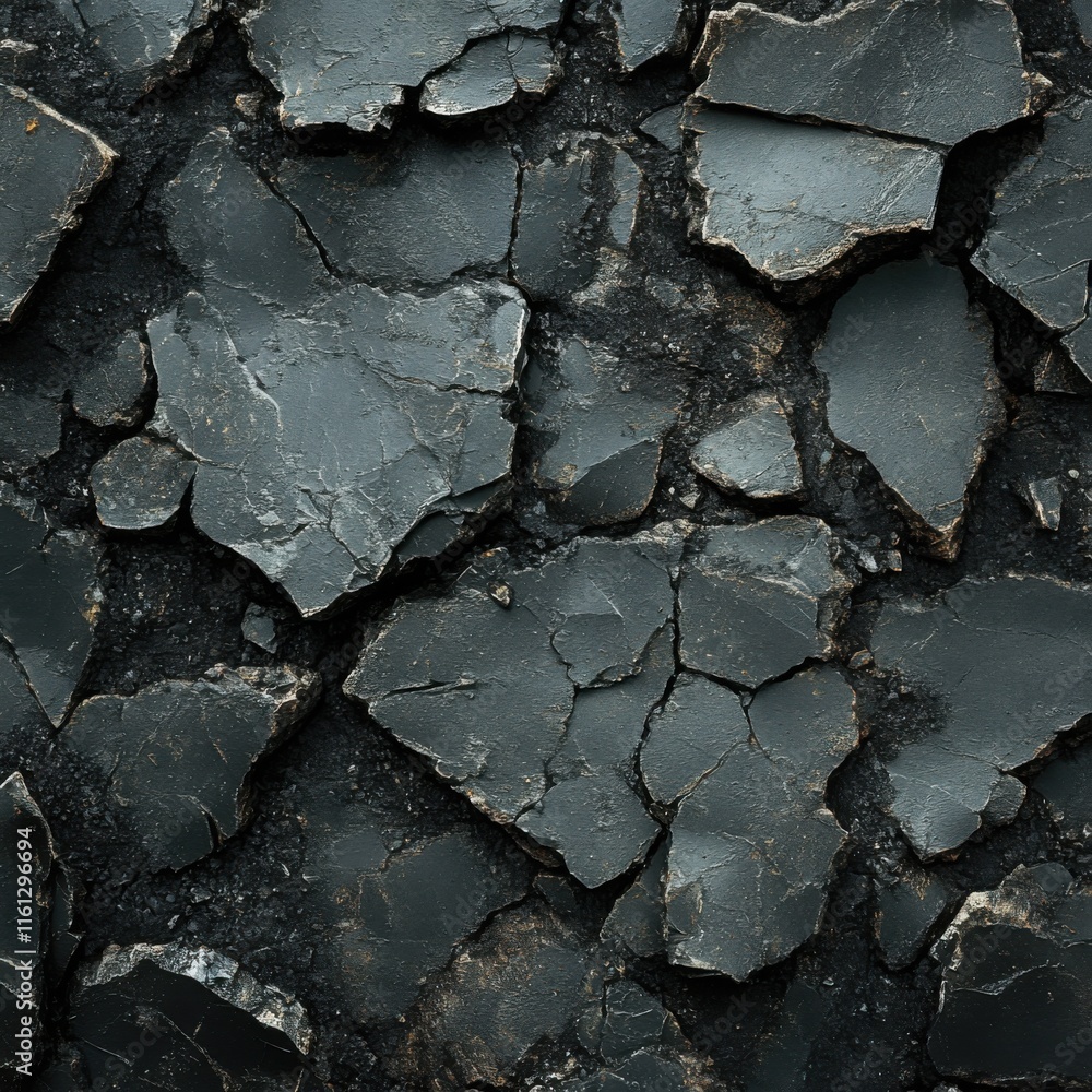 Cracked black coal texture with deep fissures and rough stone surface ...