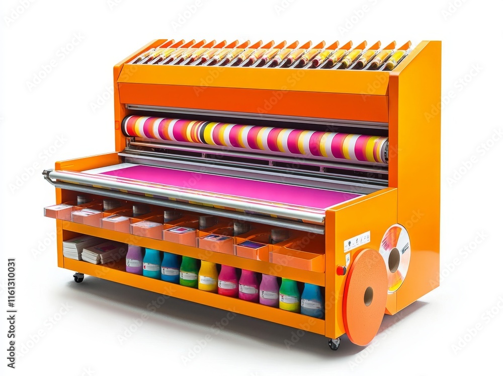 A detailed view of a contemporary industrial printing machine ...