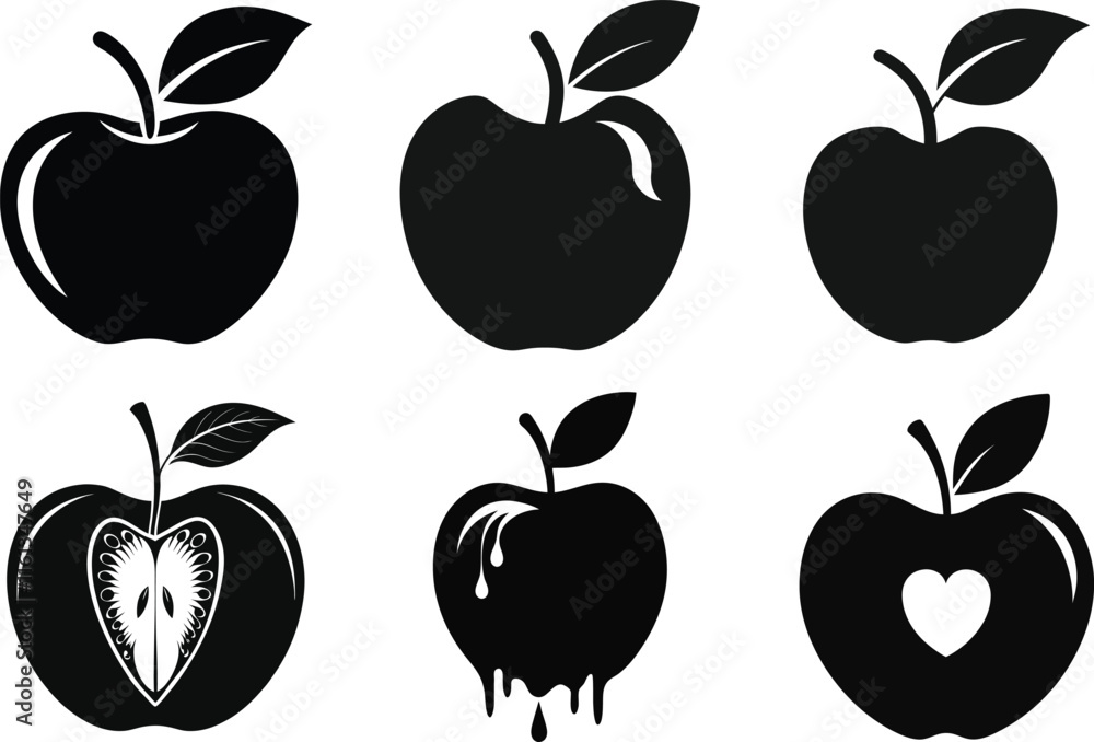 Apple vector silhouette set design, apple icon set illustration Stock ...