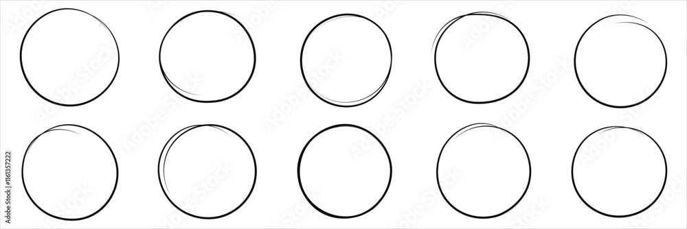 Hand drawn circle line sketch set. Circular vector image. Hand drawn ...