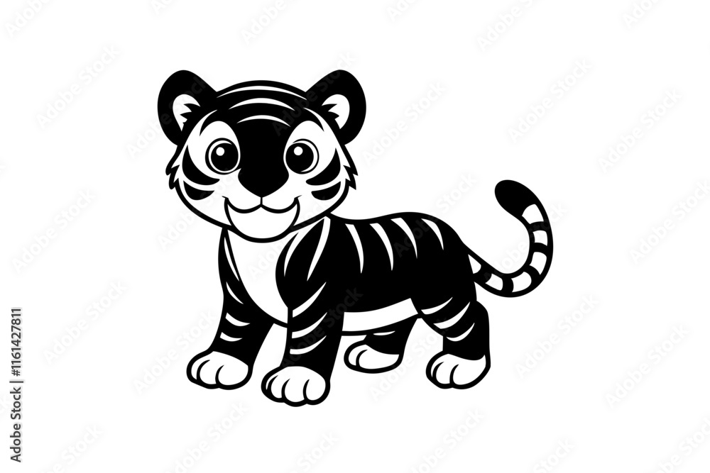 Cute baby tiger black silhouette vector, Simple silhouette Design ...