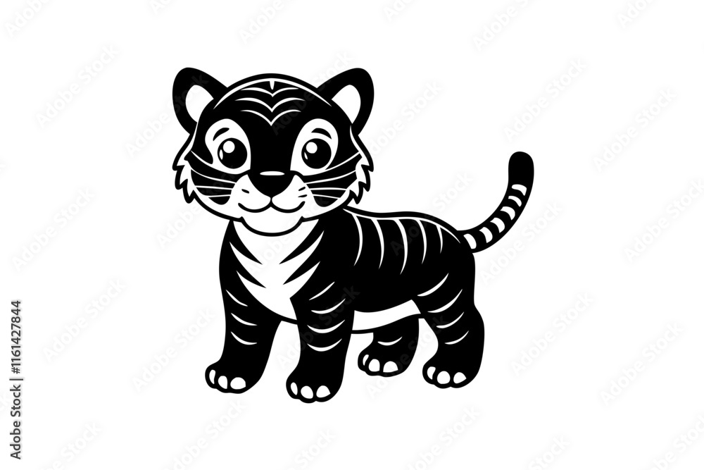 Cute baby tiger black silhouette vector, Simple silhouette Design ...