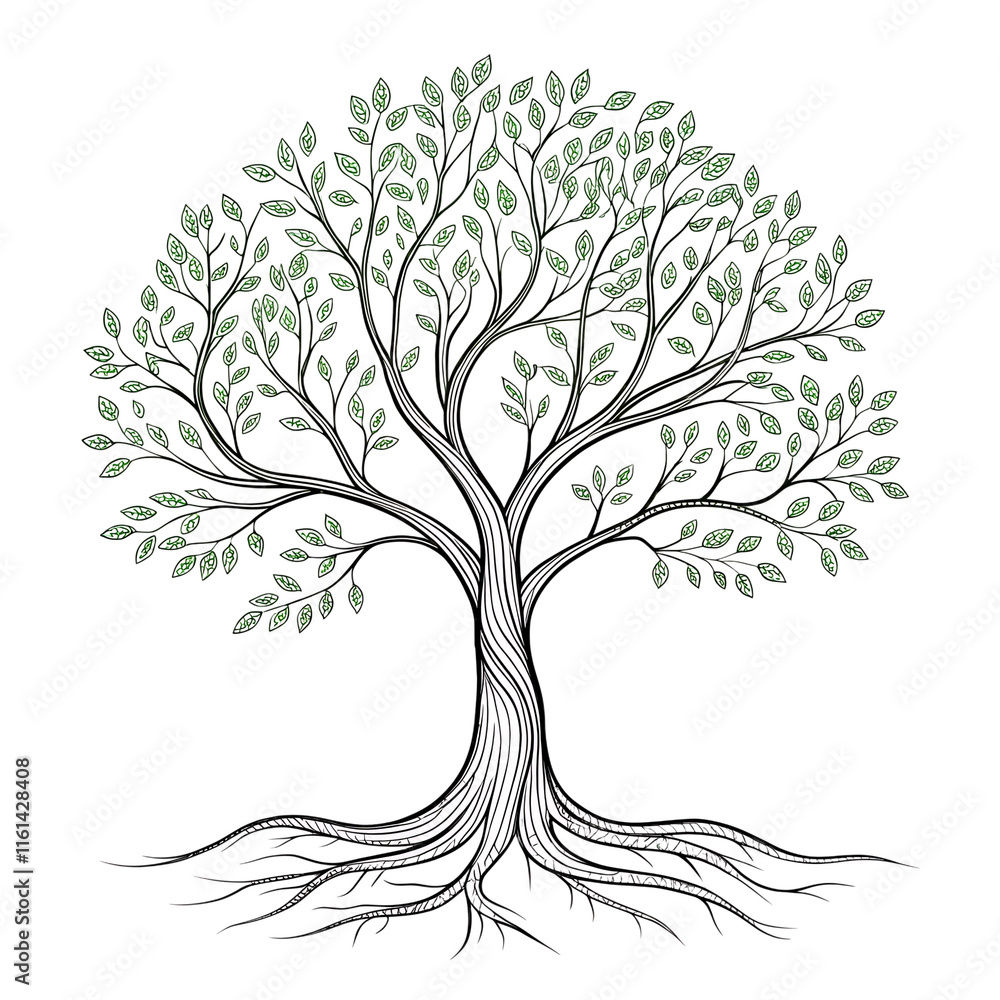 transparent background. A minimalistic one-line drawing of a tree with ...
