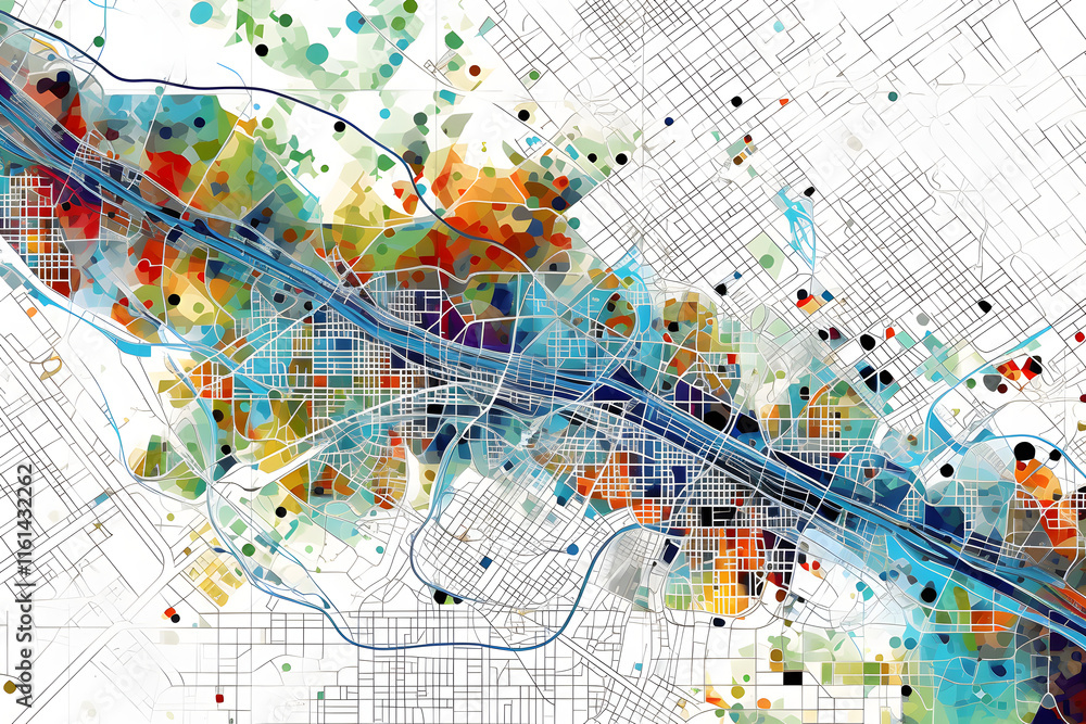 Ilustración de Stock 3D model map with geolocation, pins, streets ...