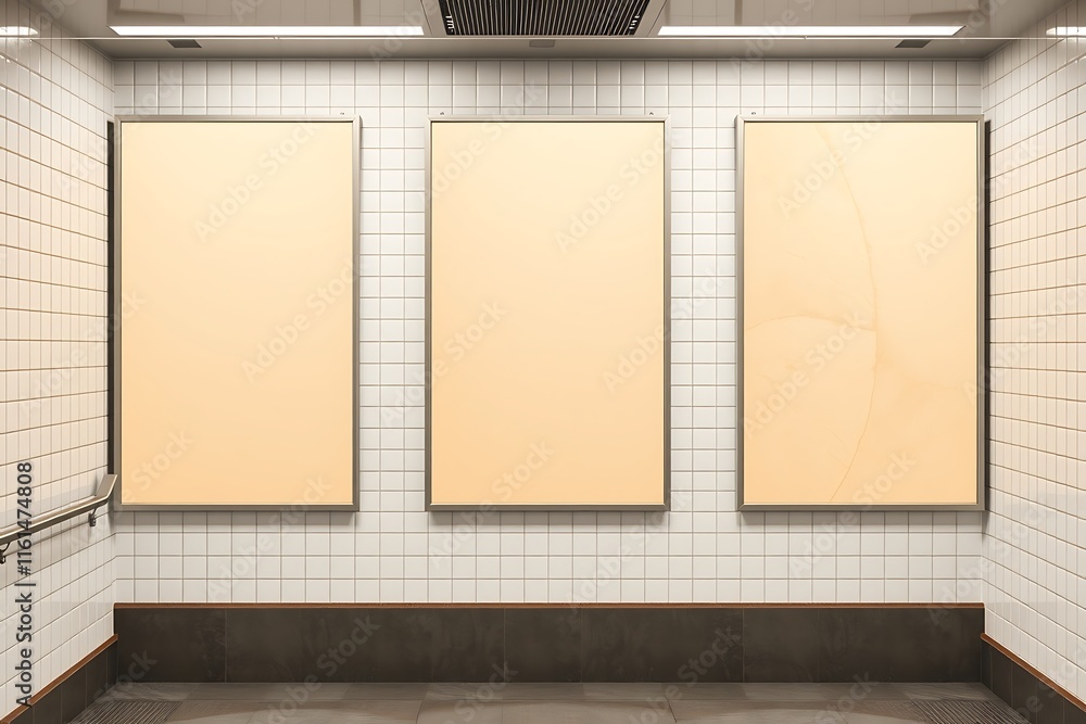 Blank Subway Station Billboard Mockup: Three empty billboards in a ...