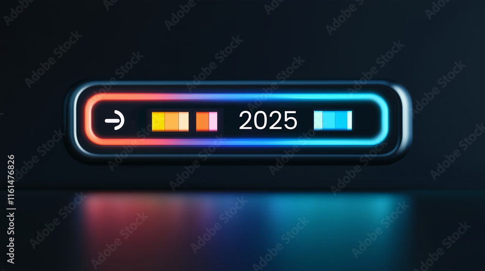 2025 futuristic progress bar with neon colors and glowing interface ...
