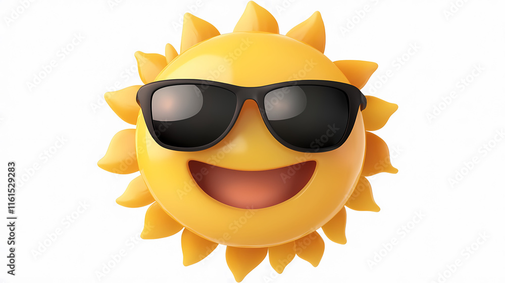 Summer sun set collection: happy cartoon sun, 3d render of sun with ...