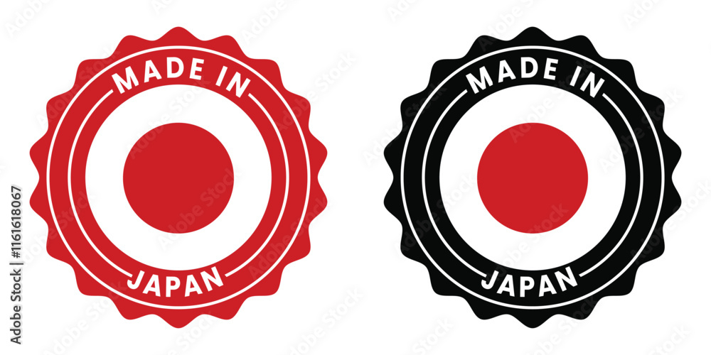 Vector de Stock Circular Made in Japan badge with red and white flag ...