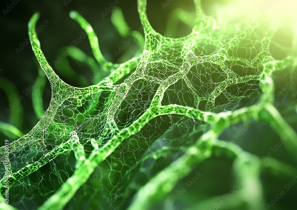 Extreme close-up of plant cell wall, detailed cellulose fibers, microscopic channels, complex ...