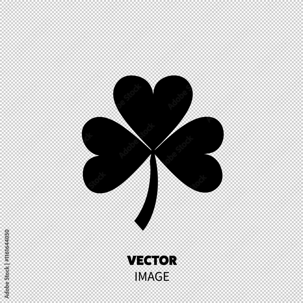 Stylized black three-leaf clover symbol with heart-shaped leaves on a ...