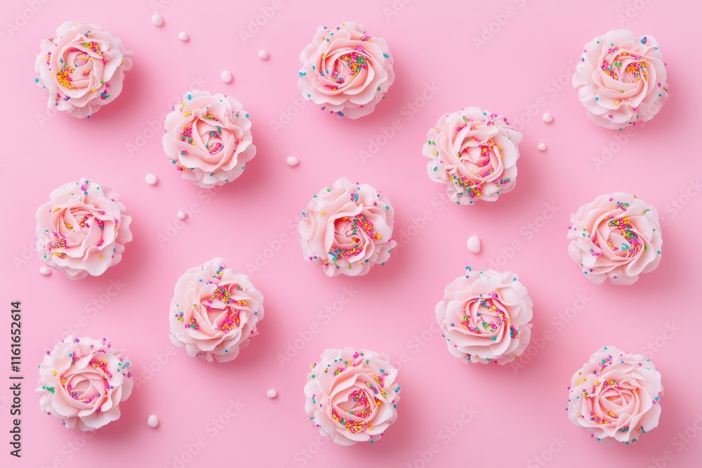 March 8 theme Overhead image of pink peony roses and sprinkles on a ...