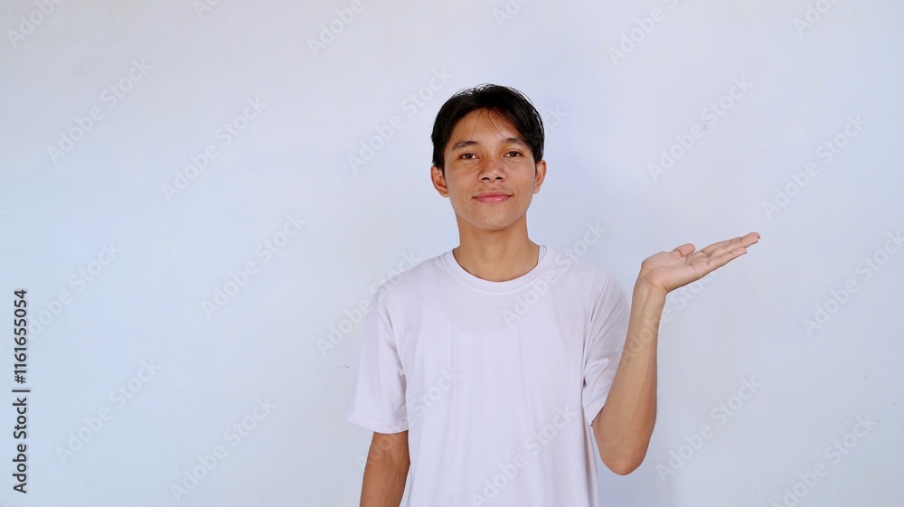 handsome asian young man smiling expression wearing white shirt open ...