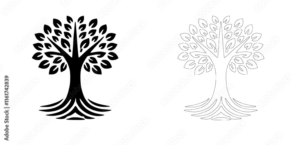 Tree Logo Design: Two versions of a stylized tree logo, one in solid ...