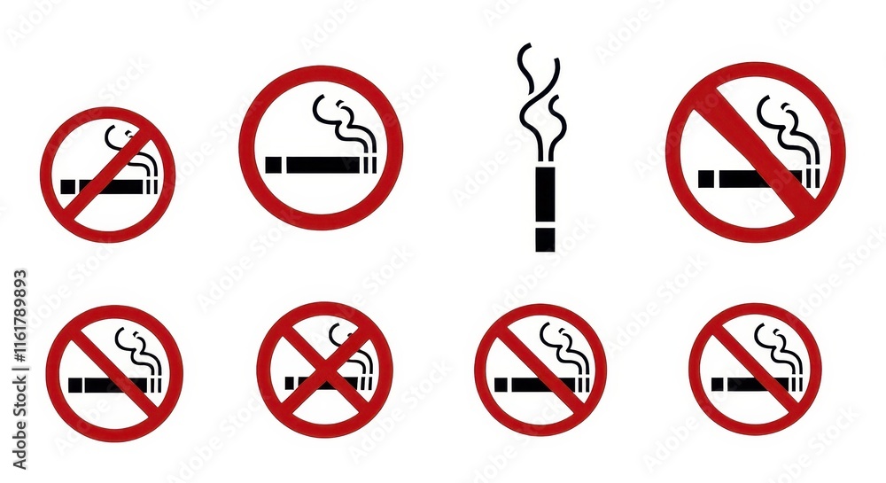 Set of Illustration Stop Smoking Icons with No Smoking Symbols for ...