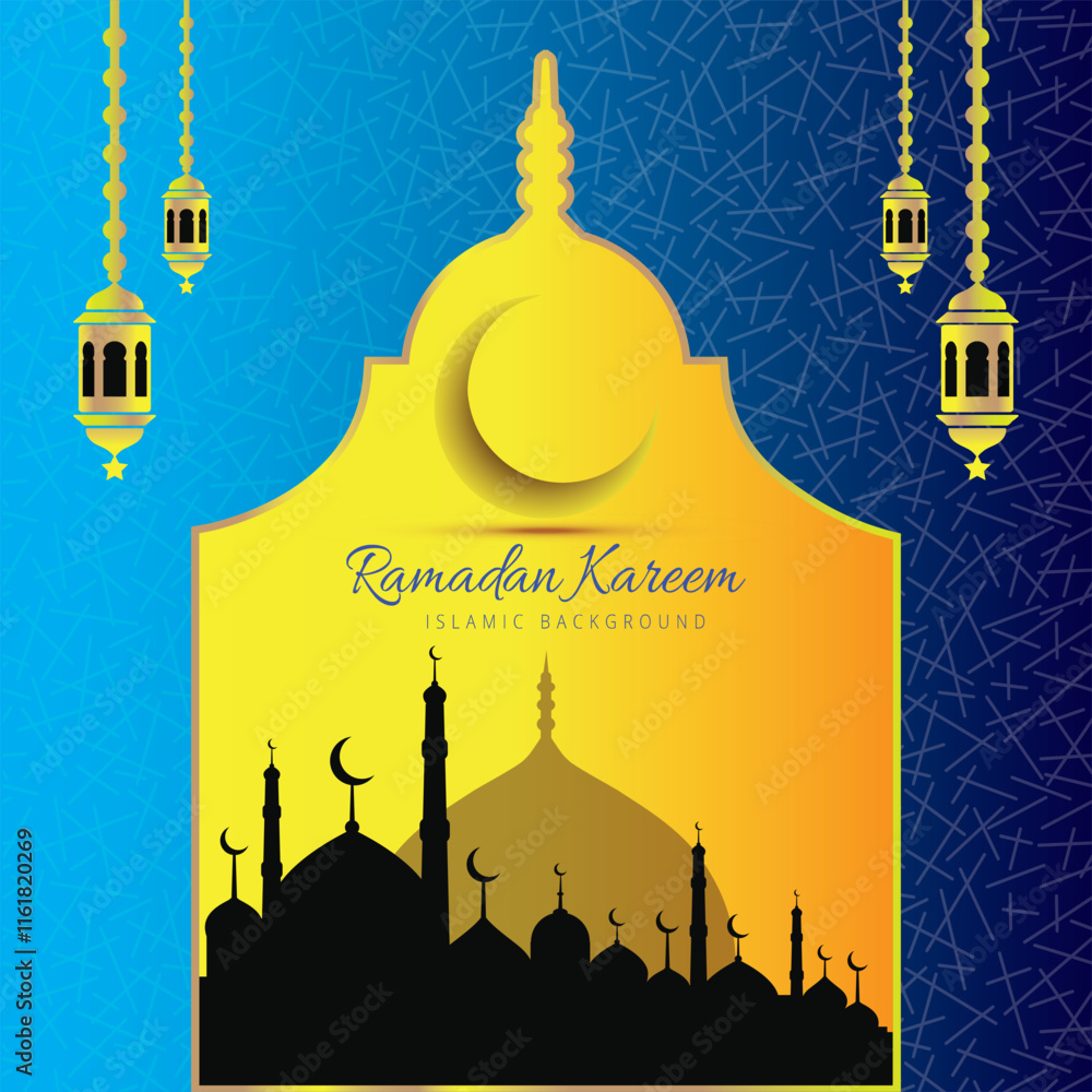 Ramadan Kareem 2025 poster, card banner with moon, lump. masjid, blue ...