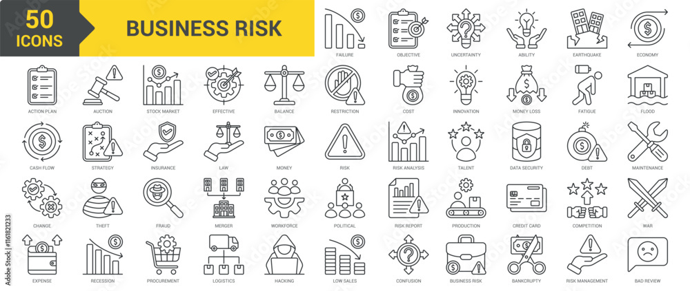 Business Risk icon collection set. Containing competition, war ...