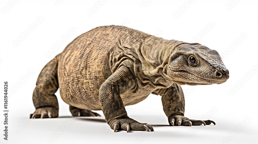 Fierce Komodo Dragon Stalking Prey on Stark White Background Powerful ...