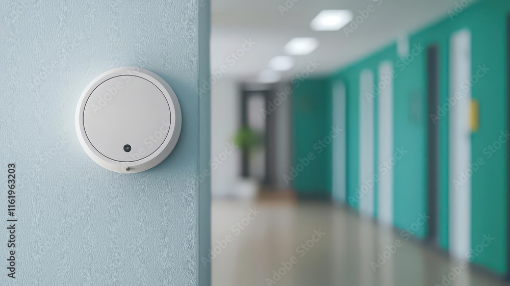 fire alarm safety. A detailed shot of a fire alarm being installed in a ...