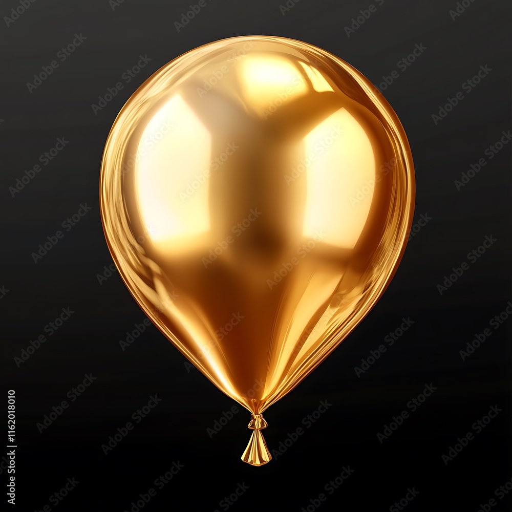 Golden balloon, isolated on a transparent background, with a shiny ...