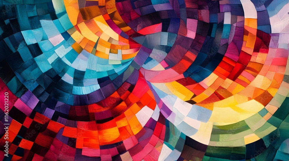 Dispersed elements of color and pattern weaving together into a ...