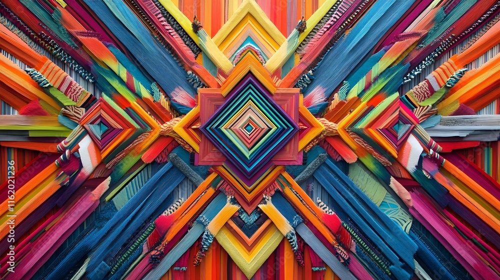 Dispersed elements of color and pattern weaving together into a ...