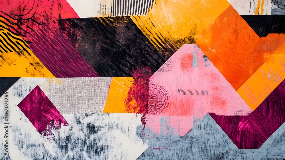 Dispersed elements of color and pattern weaving together into a ...